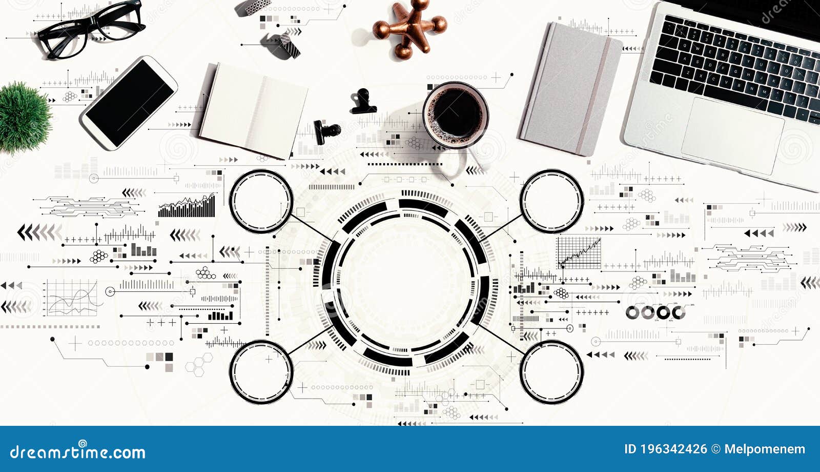 Tech Circle with a Laptop Computer Stock Photo - Image of cyber ...