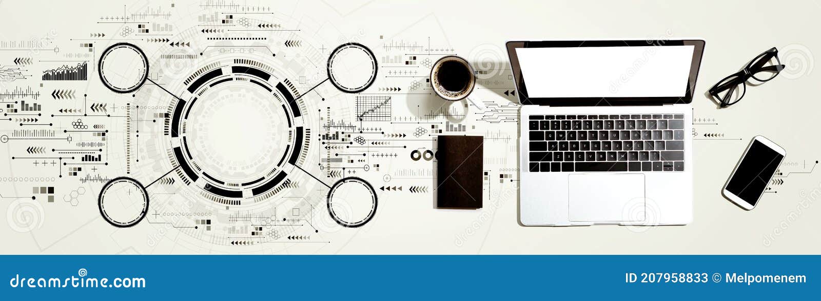 Tech Circle with a Laptop Computer Stock Image - Image of networking ...