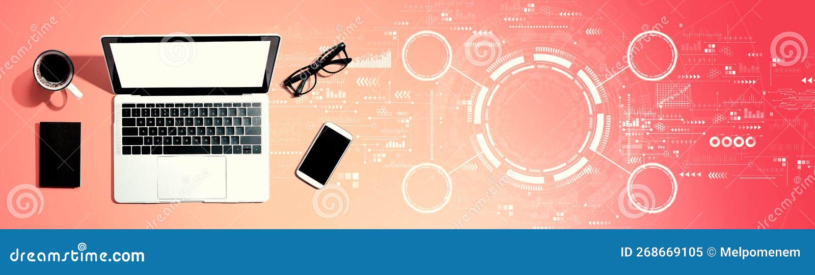 Tech Circle with a Laptop Computer Stock Image - Image of marketing ...