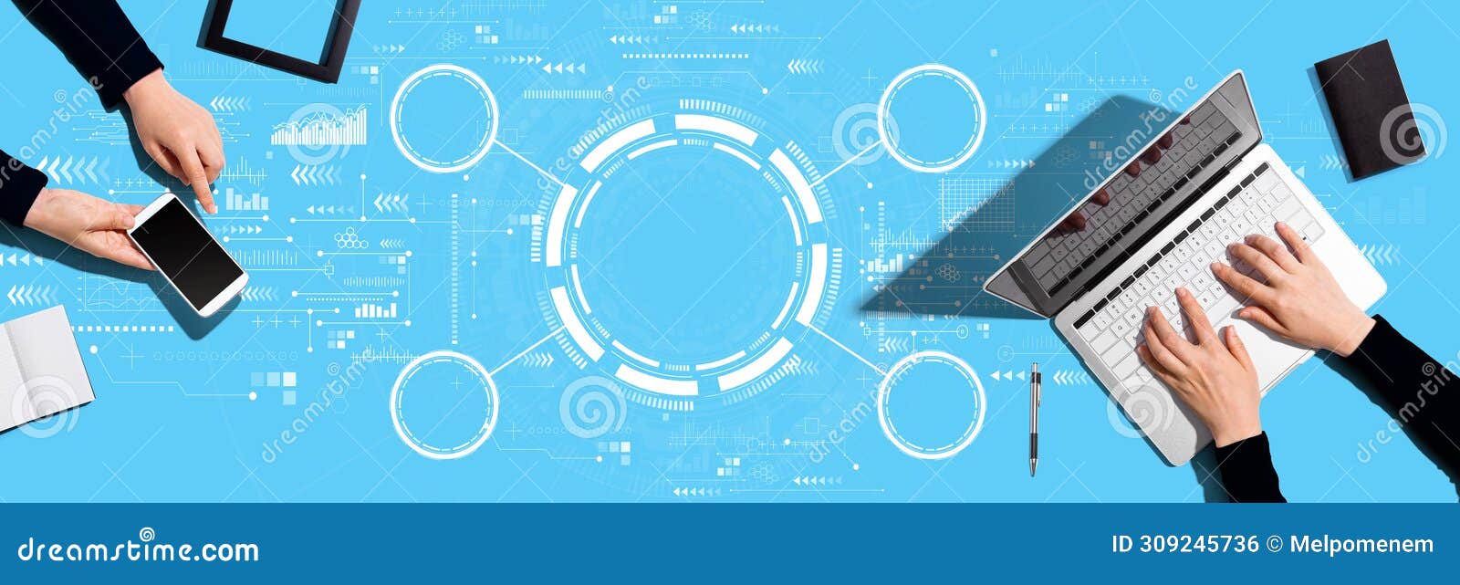 Tech Circle with People Working Together Stock Photo - Image of flat ...