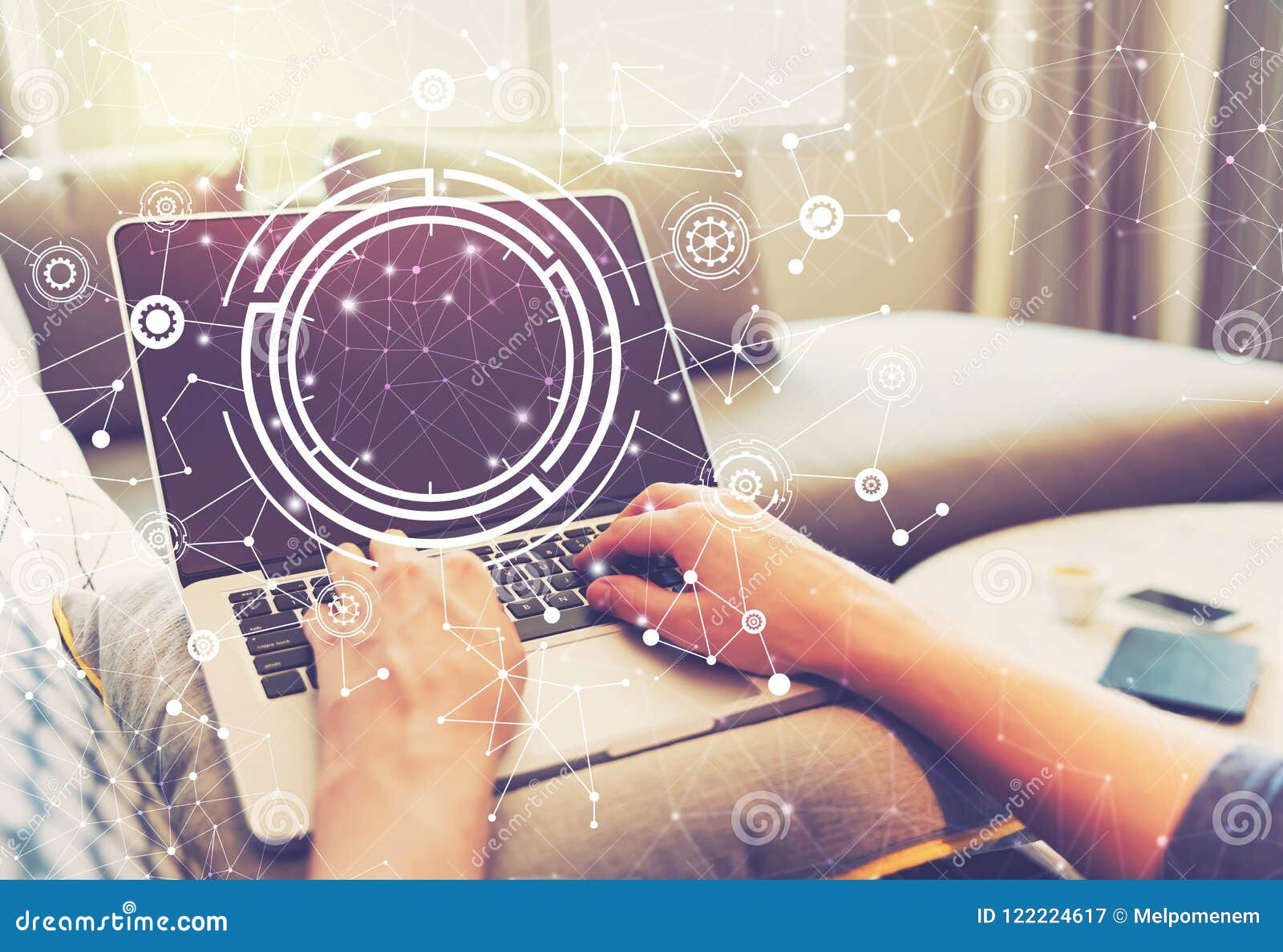 Tech Circle with Person Using Laptop Computer Stock Image - Image of ...