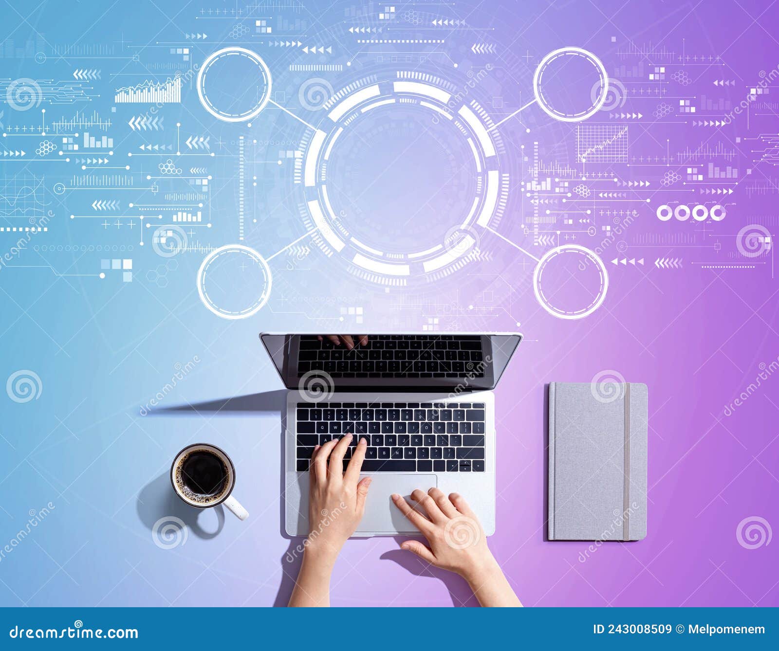 Tech Circle with Person Using a Laptop Stock Image - Image of button ...