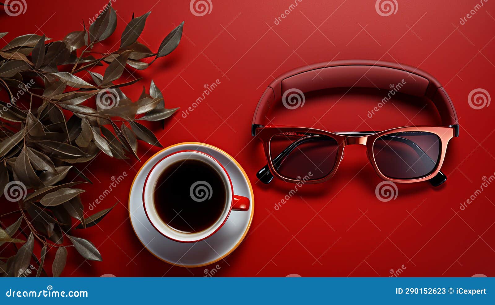 Tech Coffee Cup Top View Red Table Background Stock Image - Image of ...