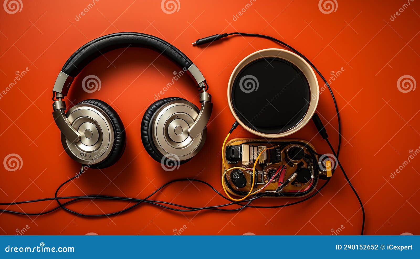 Tech Coffee Cup Top View Red Table Background Stock Illustration ...