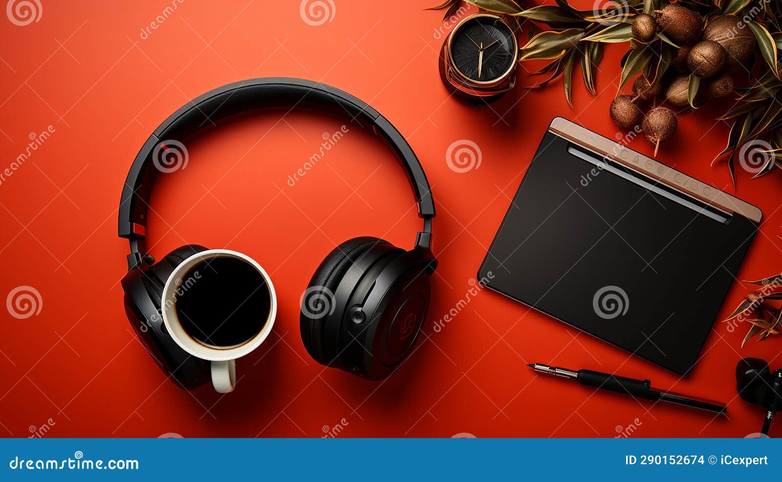 Tech Coffee Cup Top View Red Table Background Stock Illustration ...