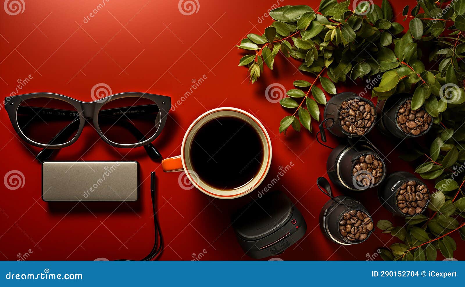 Tech Coffee Cup Top View Red Table Background Stock Illustration ...
