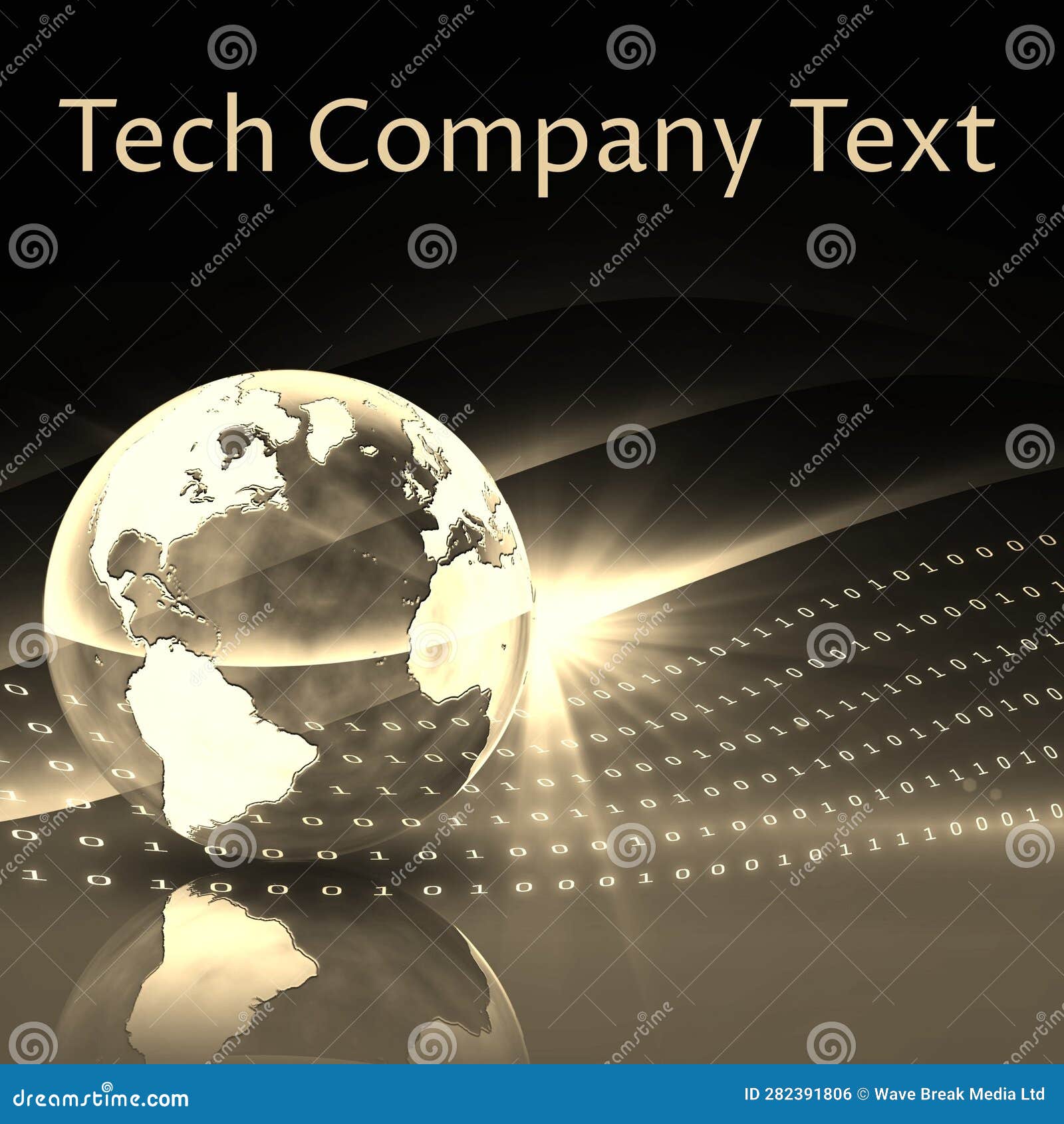 Tech Company Holding Text Space with Globe, Binary Data and Lights on ...