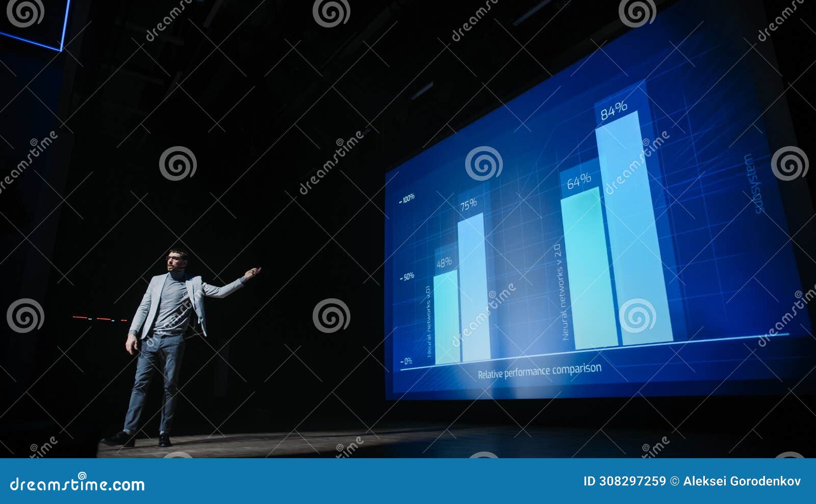 Tech Conference Stage: Speaker Talks about Product. Neural Networks ...