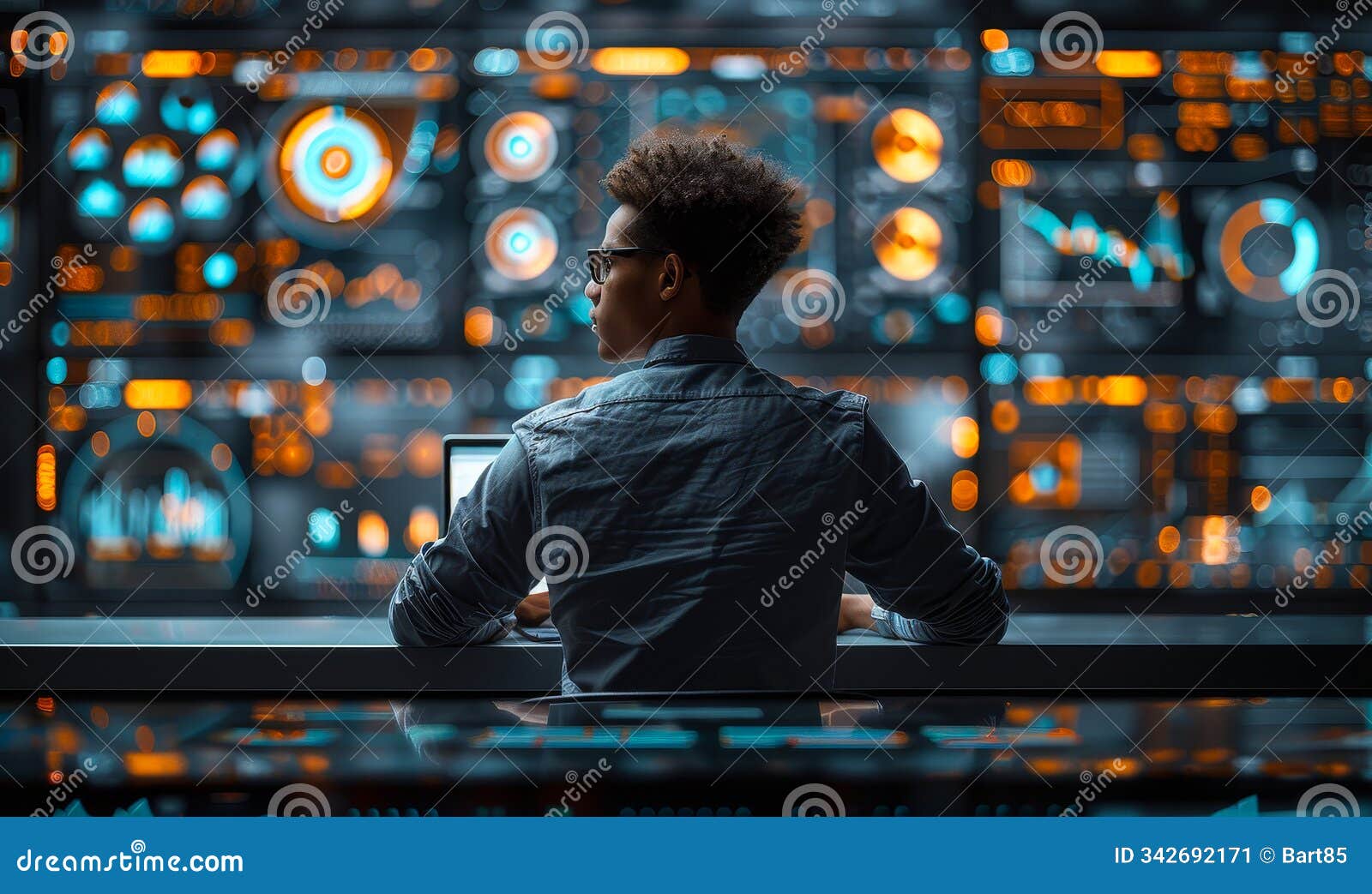 Tech Data Analyst Coding on Laptop - Digital Technology Concept System AI Control Data Science ...