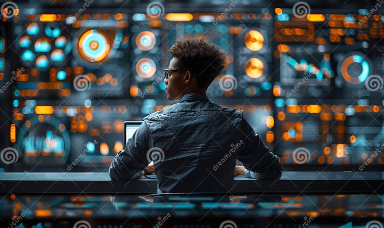 Tech Data Analyst Coding on Laptop - Digital Technology Concept System ...