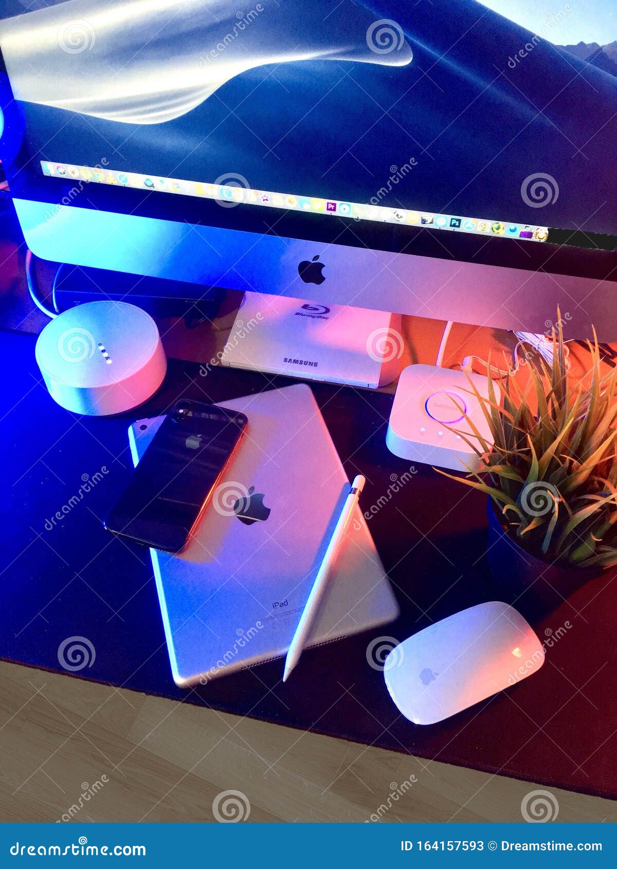 Tech desk editorial stock photo. Image of apple, tech - 164157593