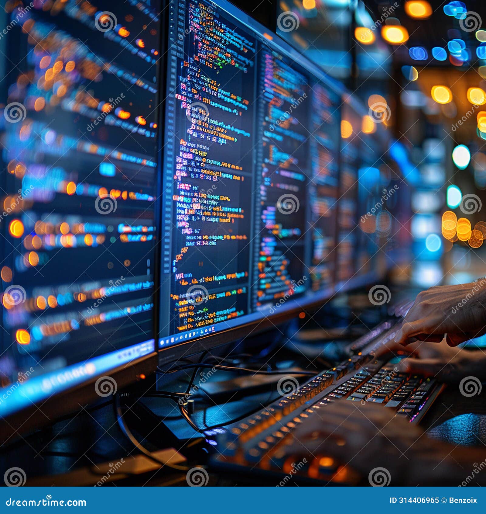 Tech Developer Coding On Multiple Monitors Stock Image Image Of Tech Programmer 314406965