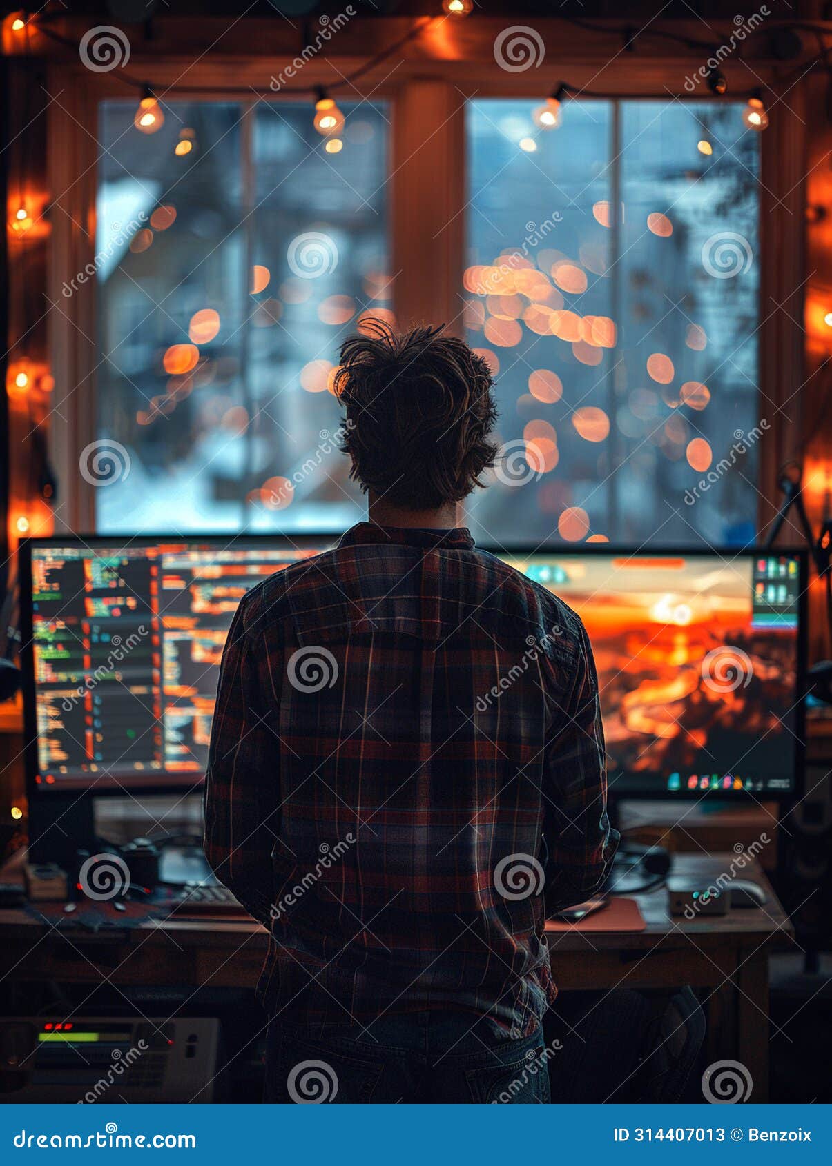 Tech Developer Coding On Multiple Monitors Stock Image Image Of 7433