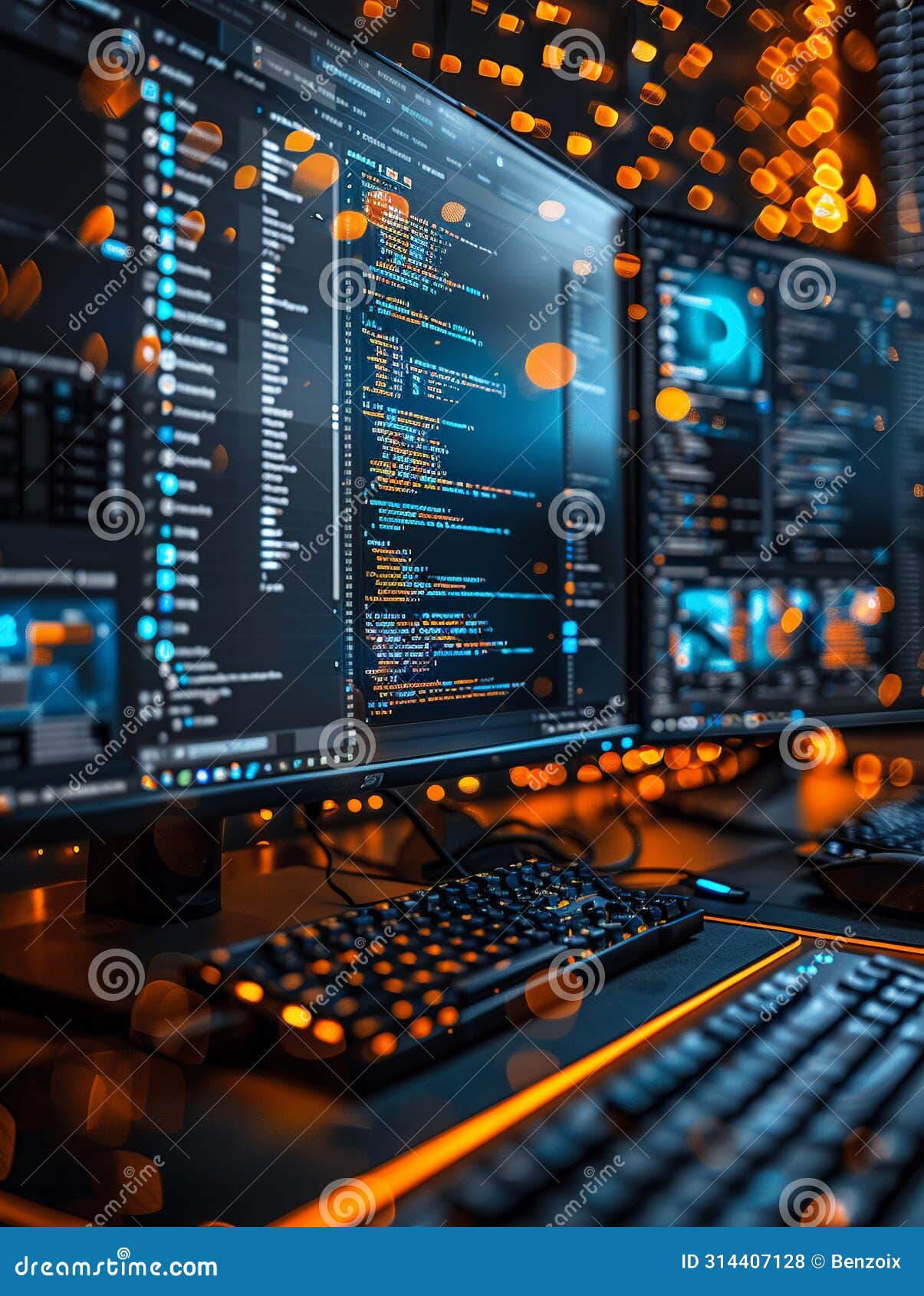 Tech Developer Coding on Multiple Monitors Stock Photo - Image of multiscreen, interface: 314407128