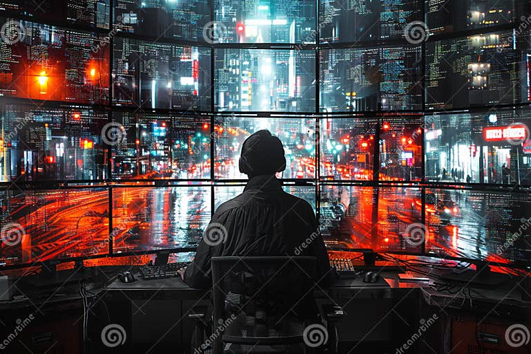 Tech Developer Coding on Multiple Monitors Stock Image - Image of ...