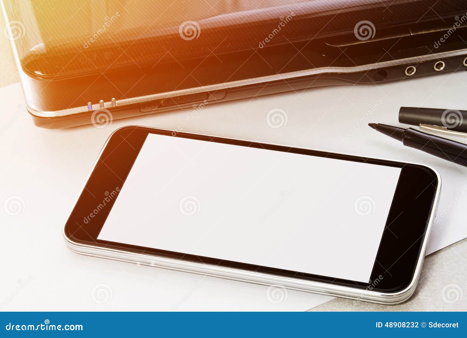Tech Device Mock Up on Office Background Stock Illustration ...