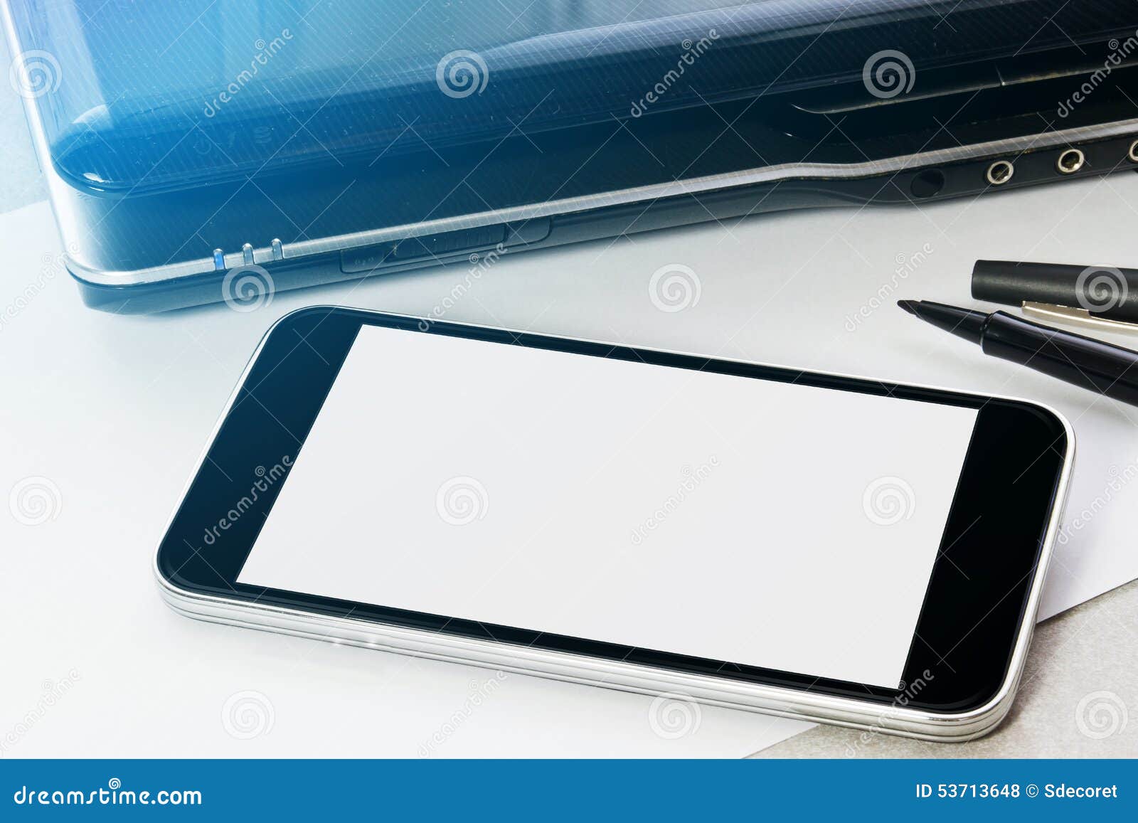 Tech Device Mock Up on Office Background Stock Illustration ...