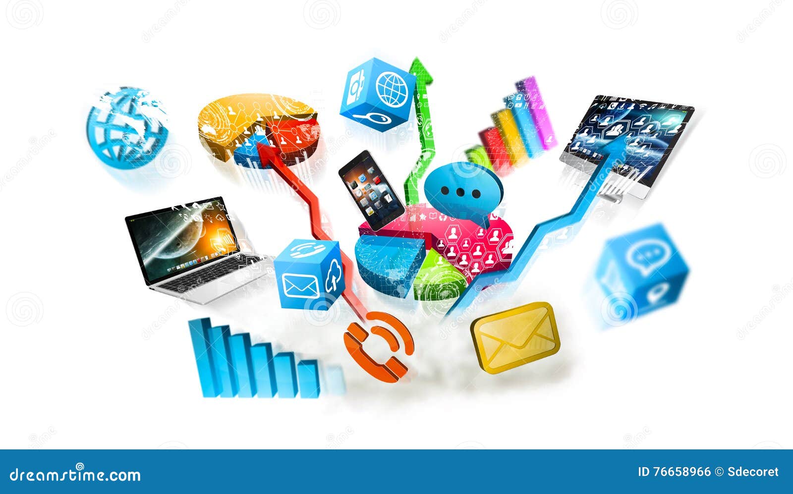 Tech Devices and Charts Connected To Each Other Stock Illustration ...