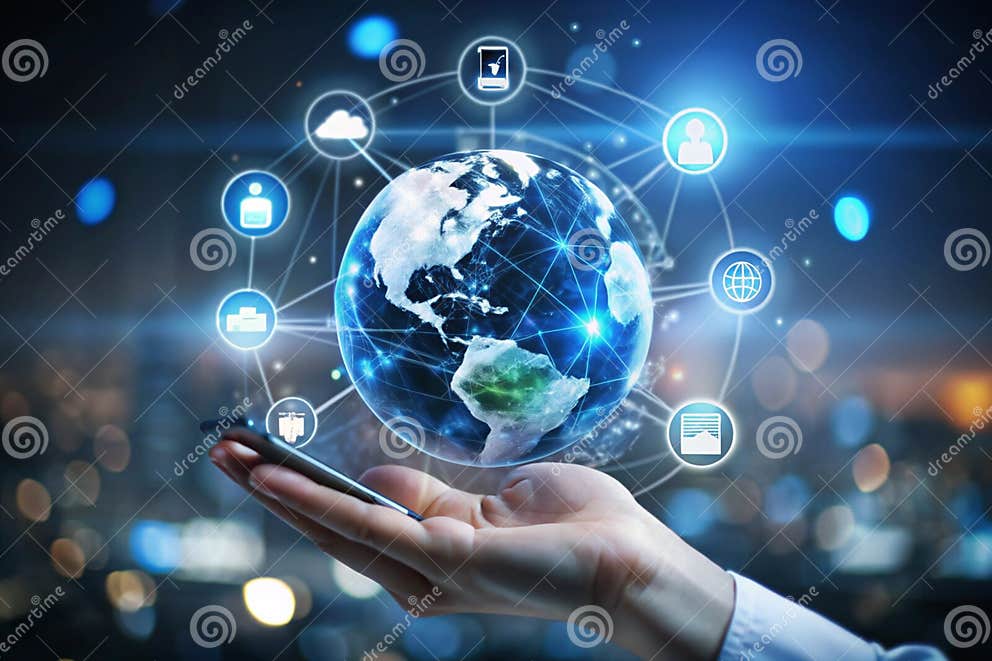 Tech Devices and Icons Connected on Digital Planets Stock Illustration - Illustration of galaxy ...