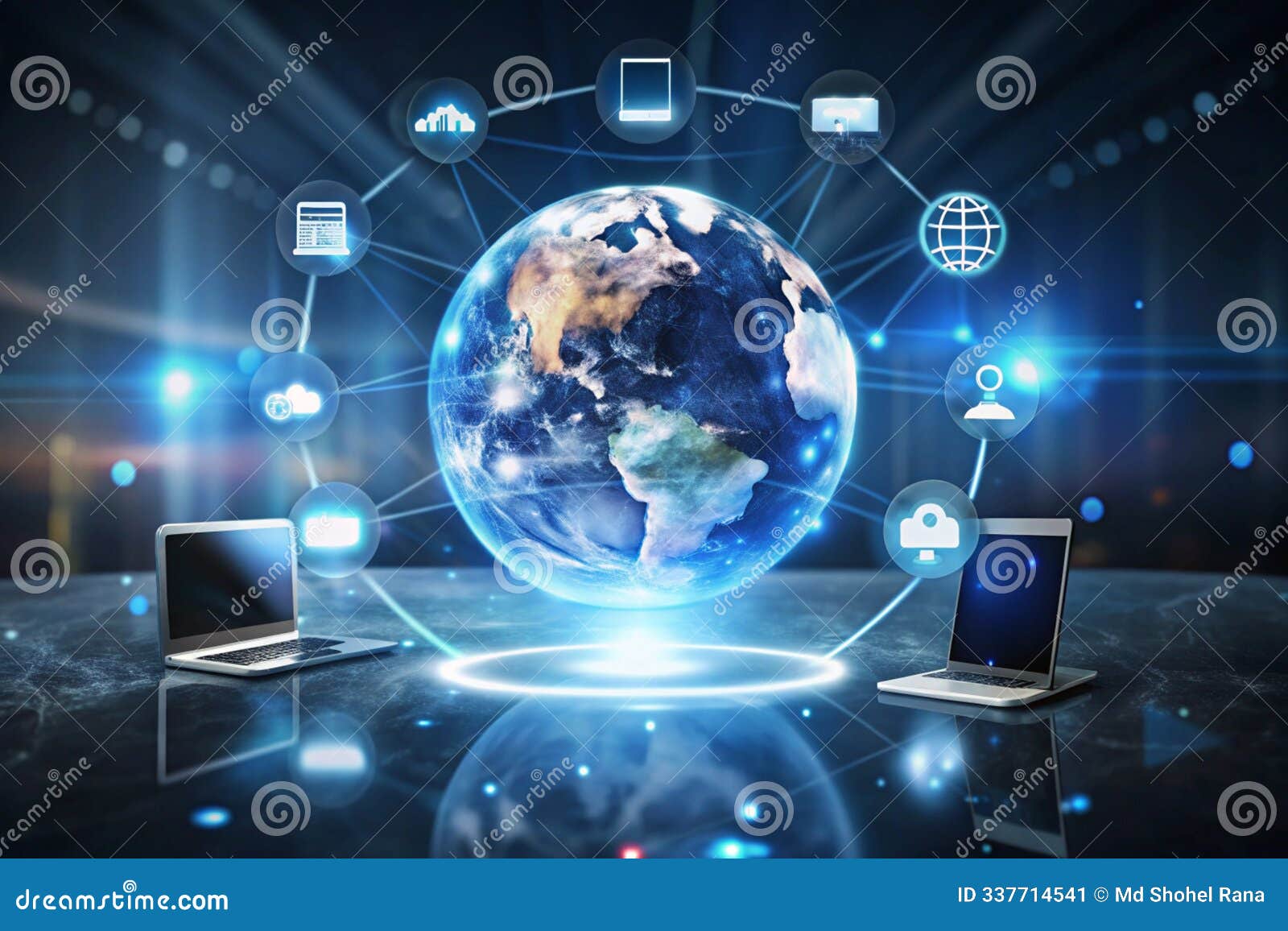 Tech Devices And Icons Connected On Digital Planets Royalty-Free Stock ...