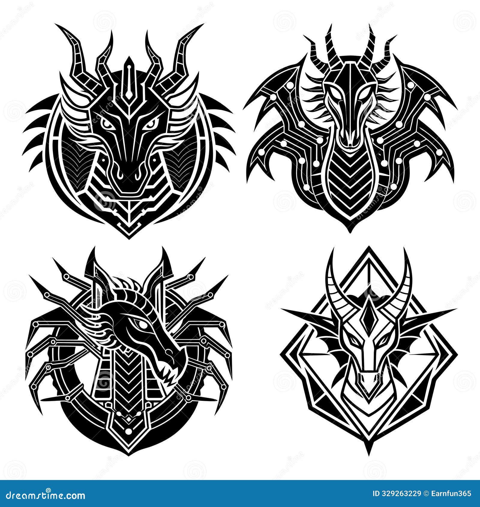 Art and Illustration of Tech Dragon Logo Set Flat Vector Style Stock ...