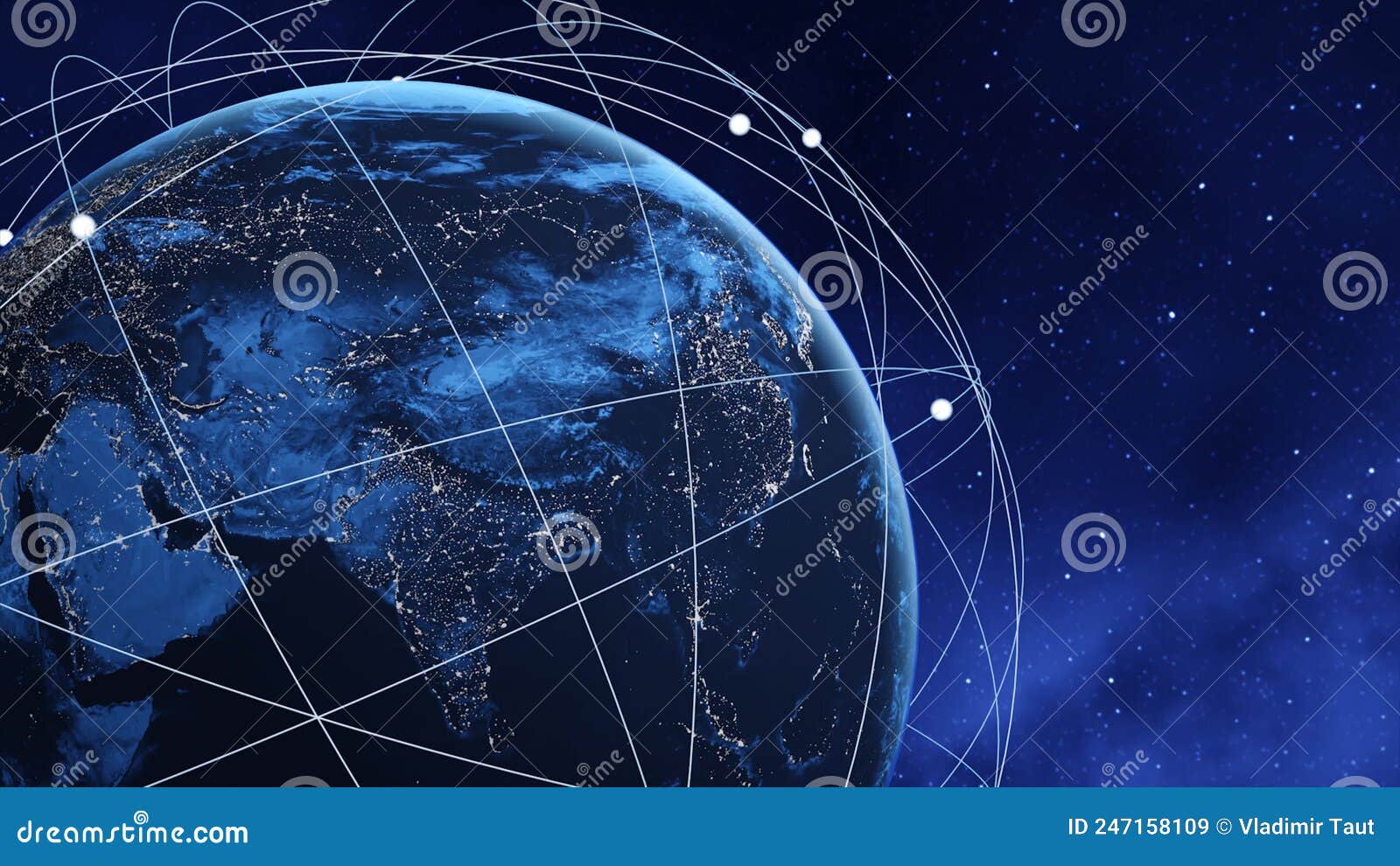 Tech Earth Globalization in 3d Animation. Global Business Dots on ...