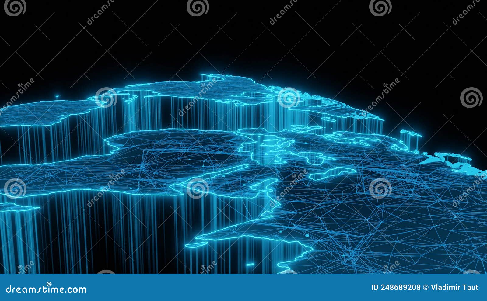 Tech Earth Globalization in 3d Animation. Global Business Dots on ...