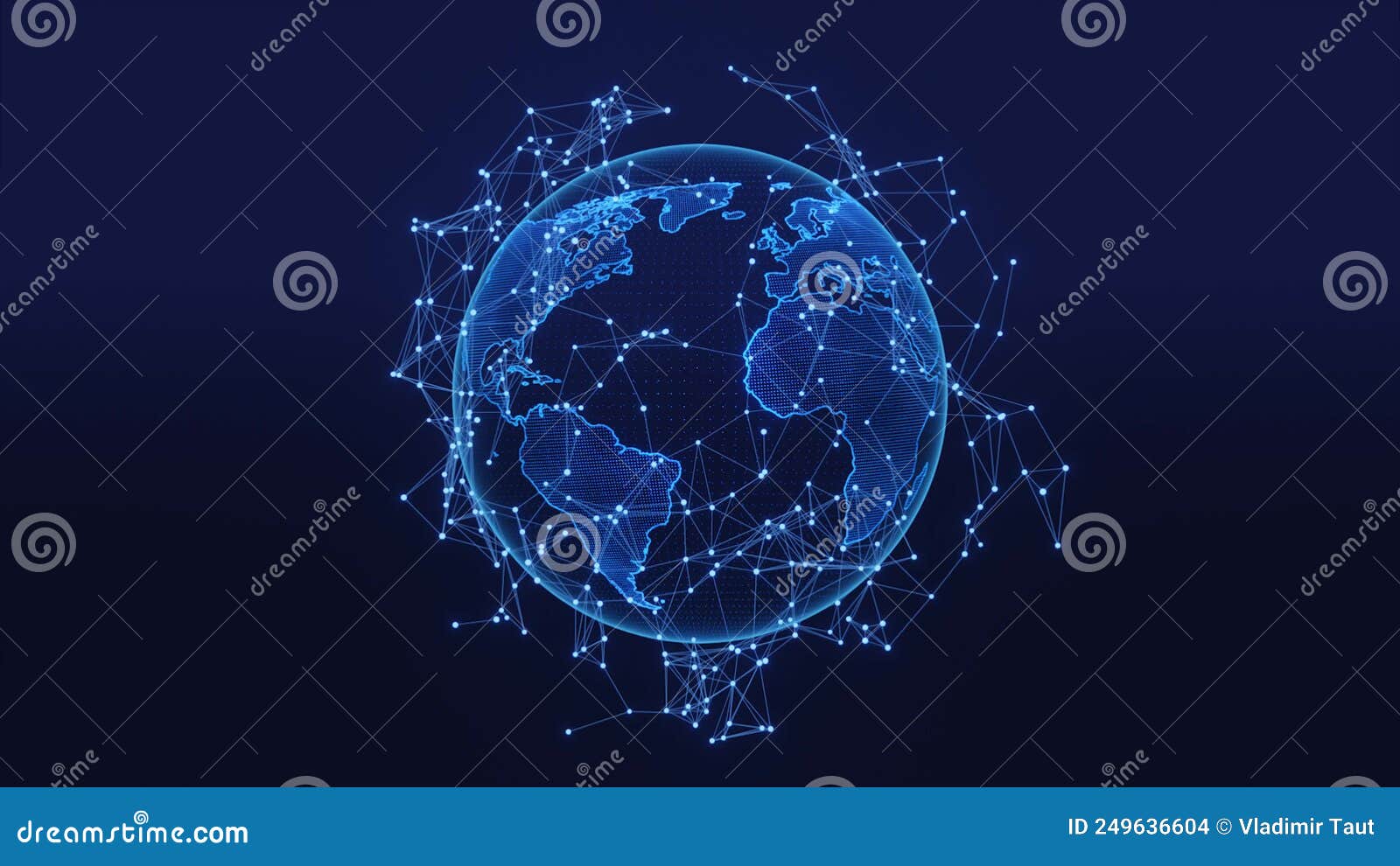 Tech Earth Globalization in 3d Animation. Global Business Dots on ...
