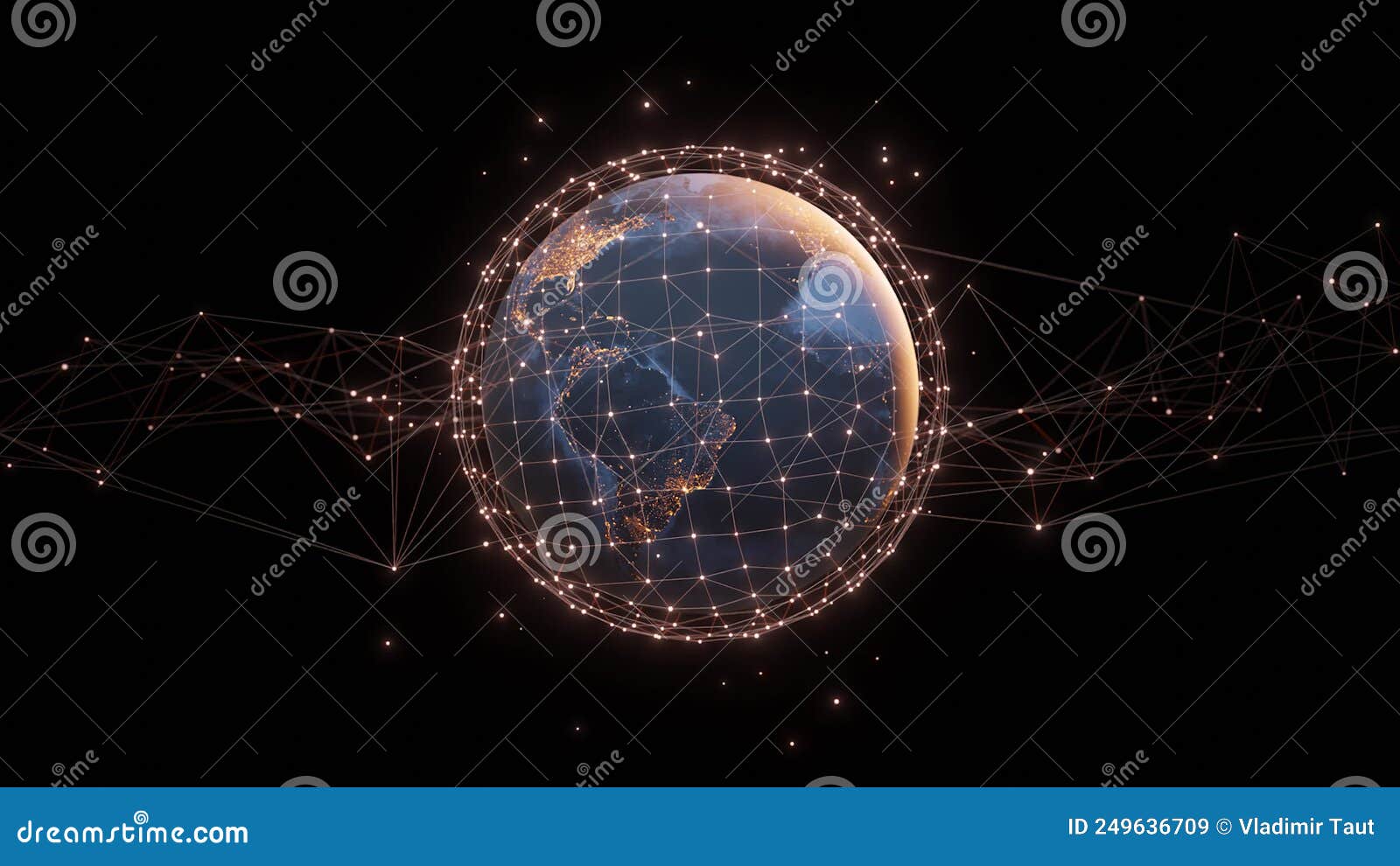 Tech Earth Globalization in 3d Animation. Global Business Dots on ...