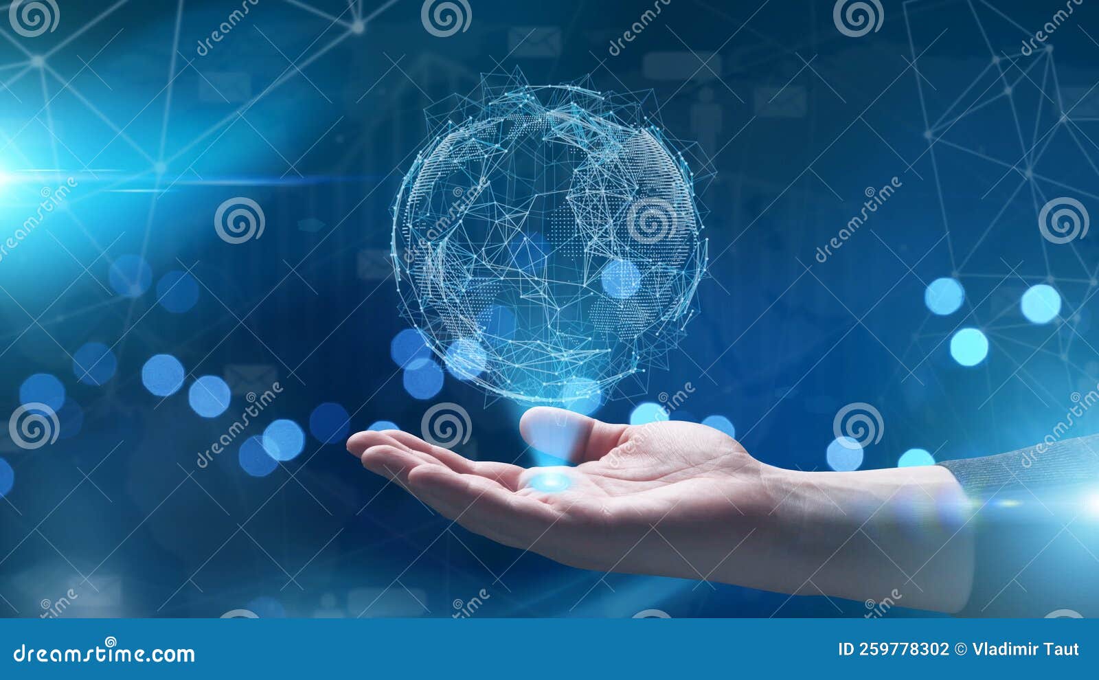 Tech Earth Globalization in 3d Animation. Global Business Dots on ...