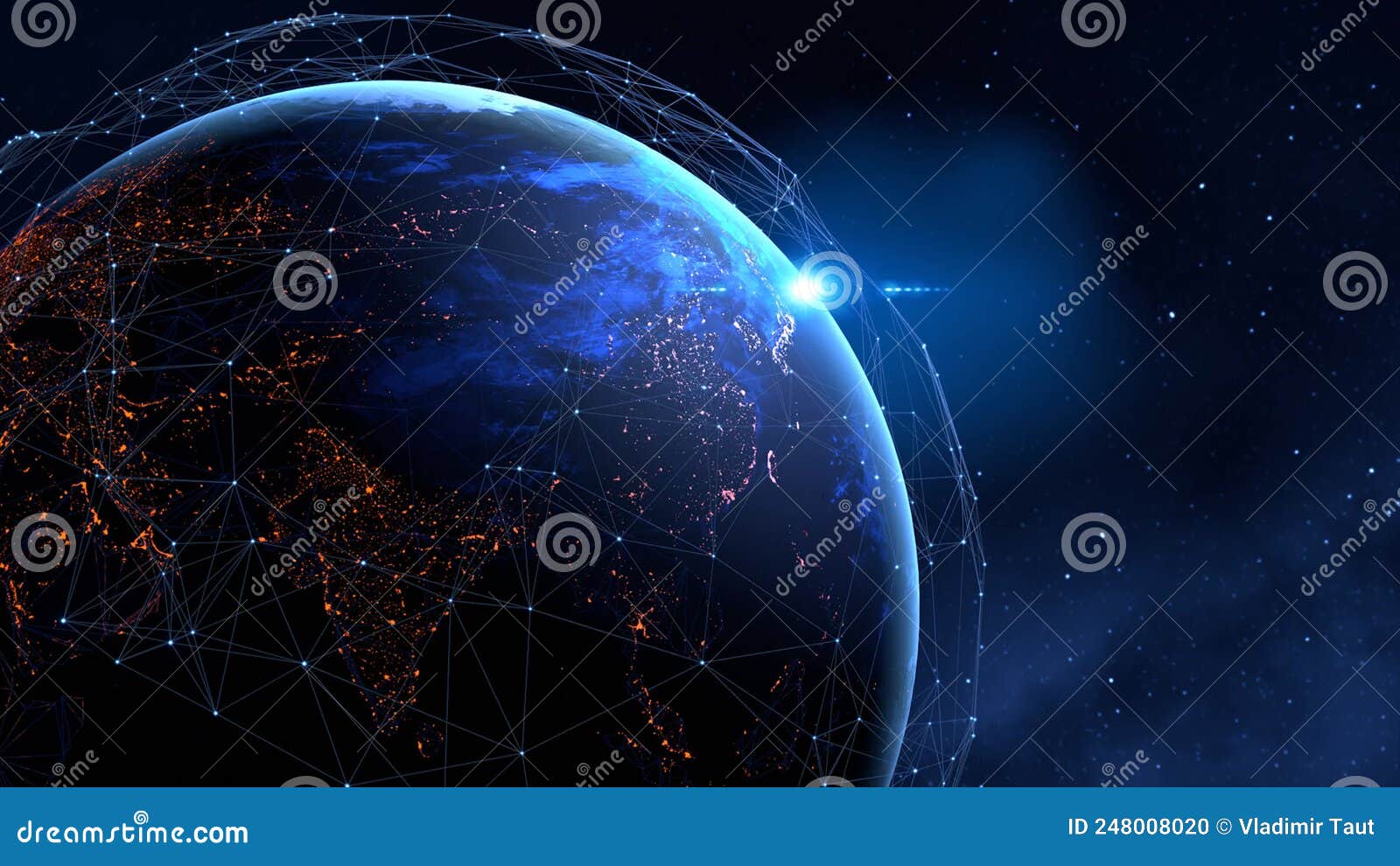 Tech Earth Globalization in 3d Animation. Global Business Dots on ...