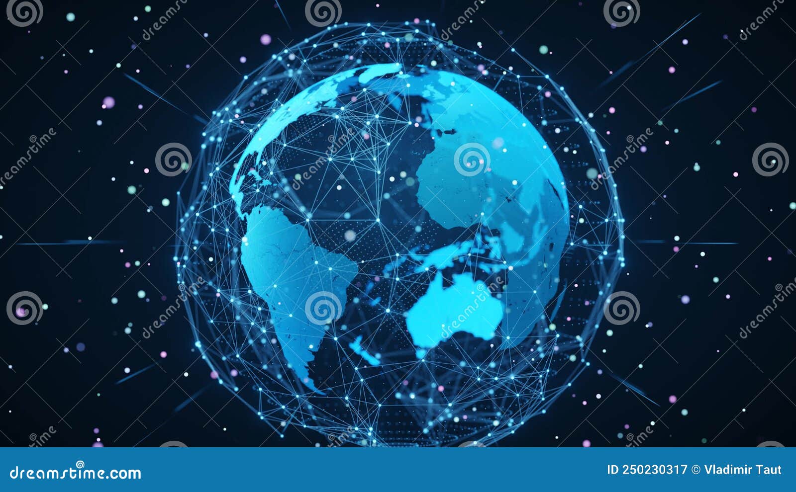 Tech Earth Globalization in 3d Animation. Global Business Dots on ...