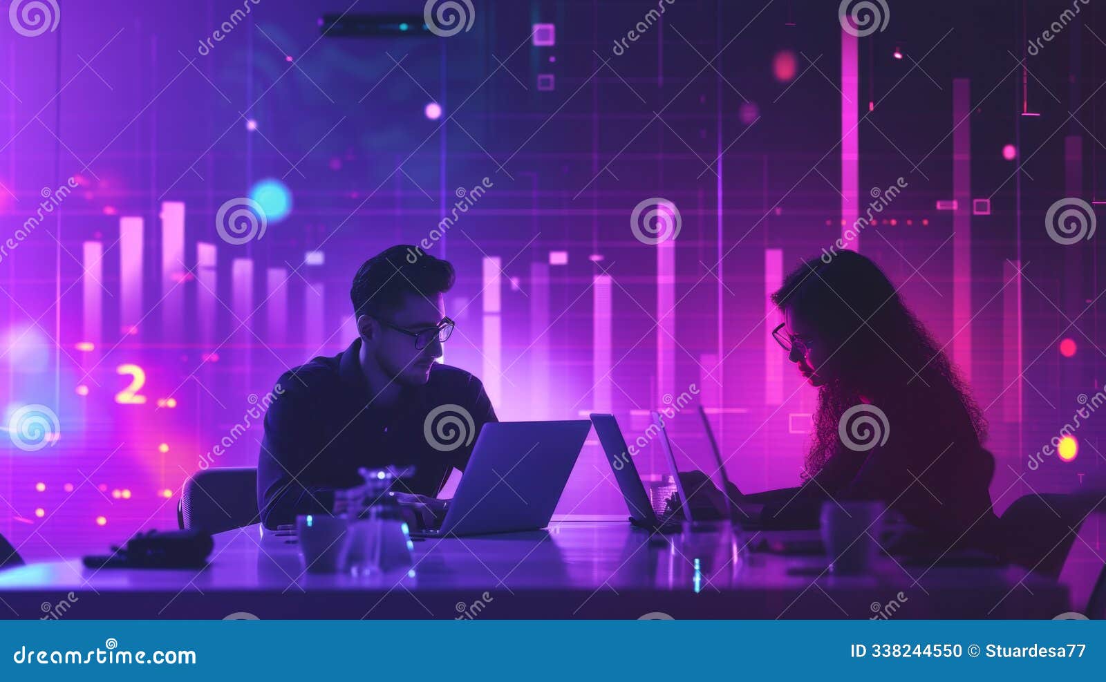 Tech-focused Office with Data Visualization on Screen Stock Photo ...
