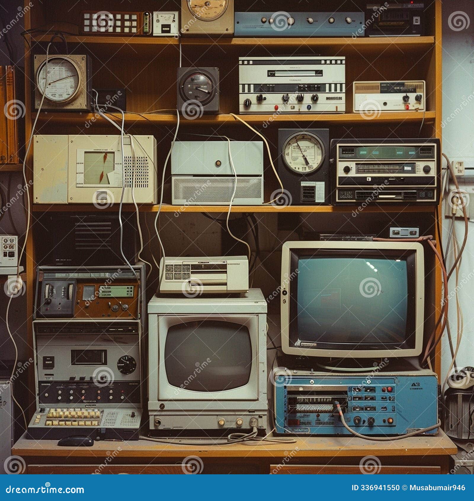 Tech-friendly Shelf with a Computer, Printer, and Precision Dials for a ...