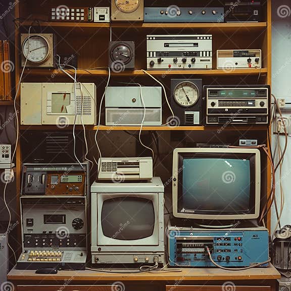 Tech-friendly Shelf with a Computer, Printer, and Precision Dials for a ...