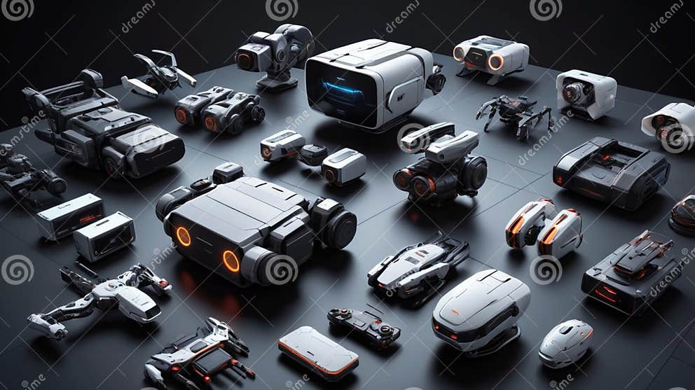 Tech Fusion: Virtual Reality, Drones, and Robotic Arms Collide. Stock ...