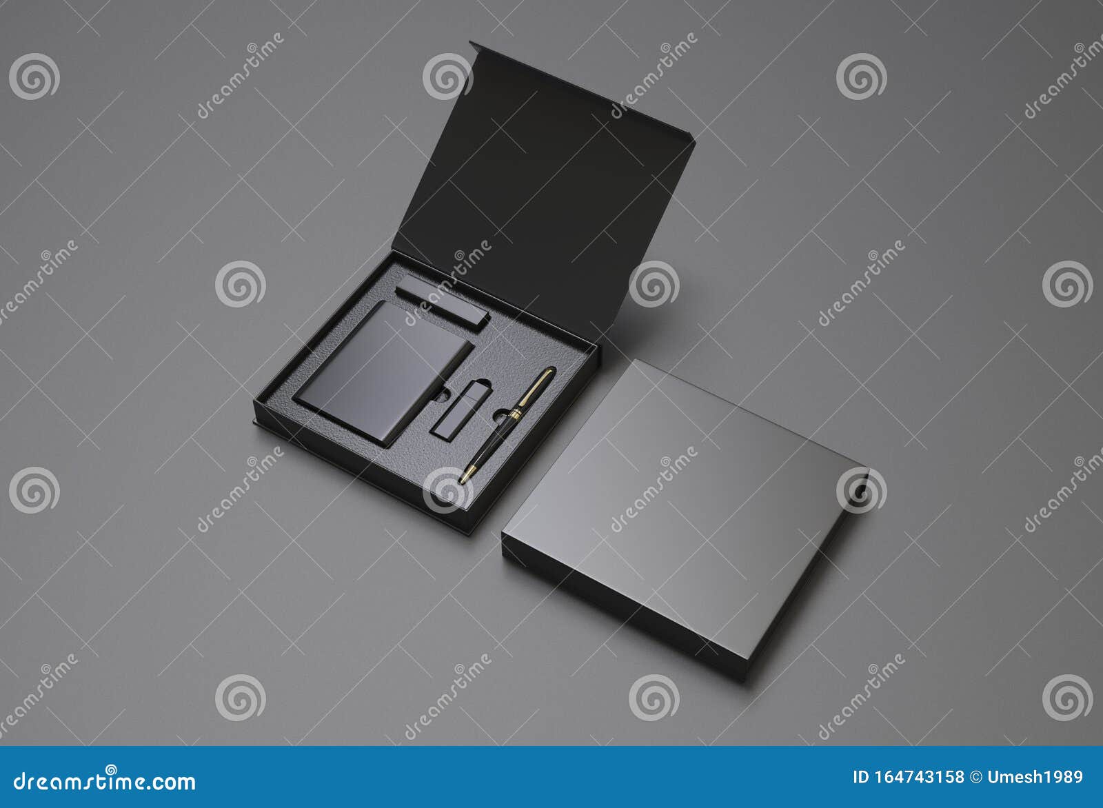 Tech Gift Set Paper Hard Box for Branding. 3d Render Illustration ...