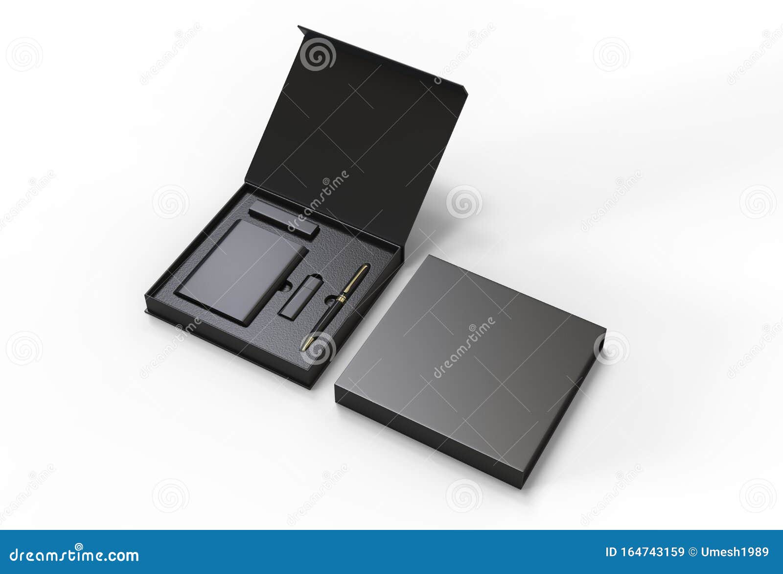 Tech Gift Set Paper Hard Box for Branding. 3d Render Illustration ...