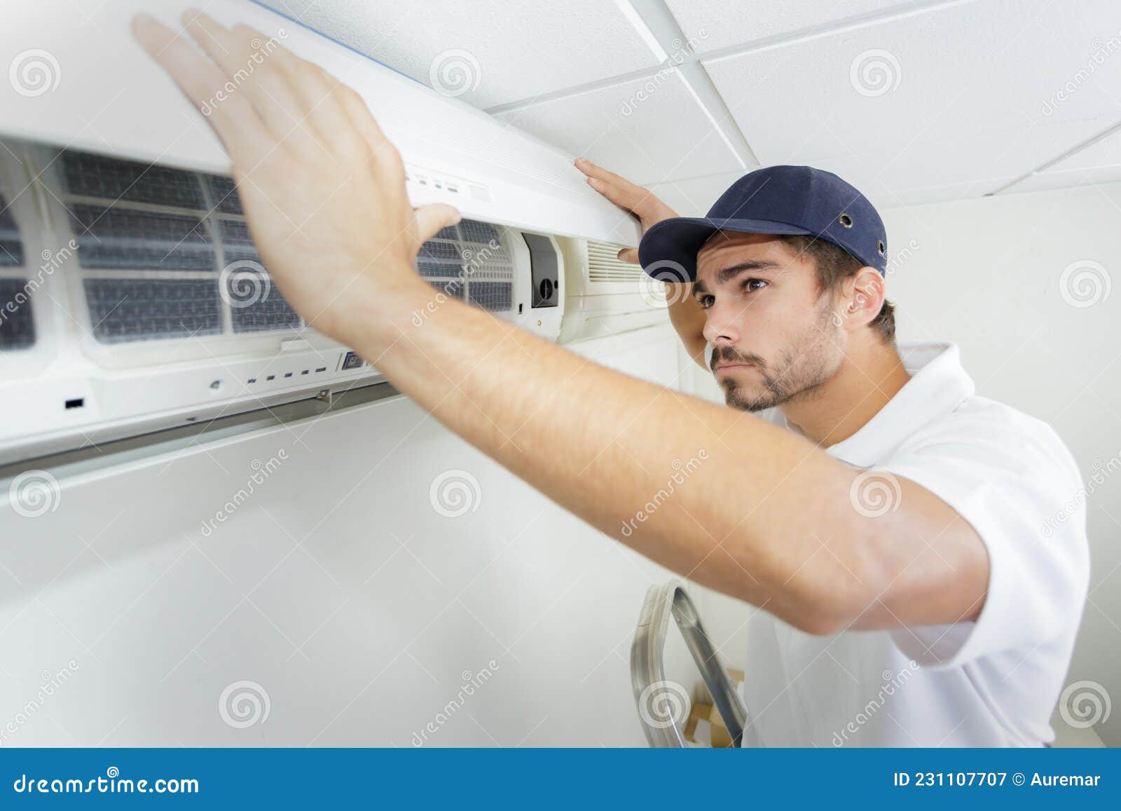 Tech Guy Carefully Installing New Ac Stock Image - Image of ...