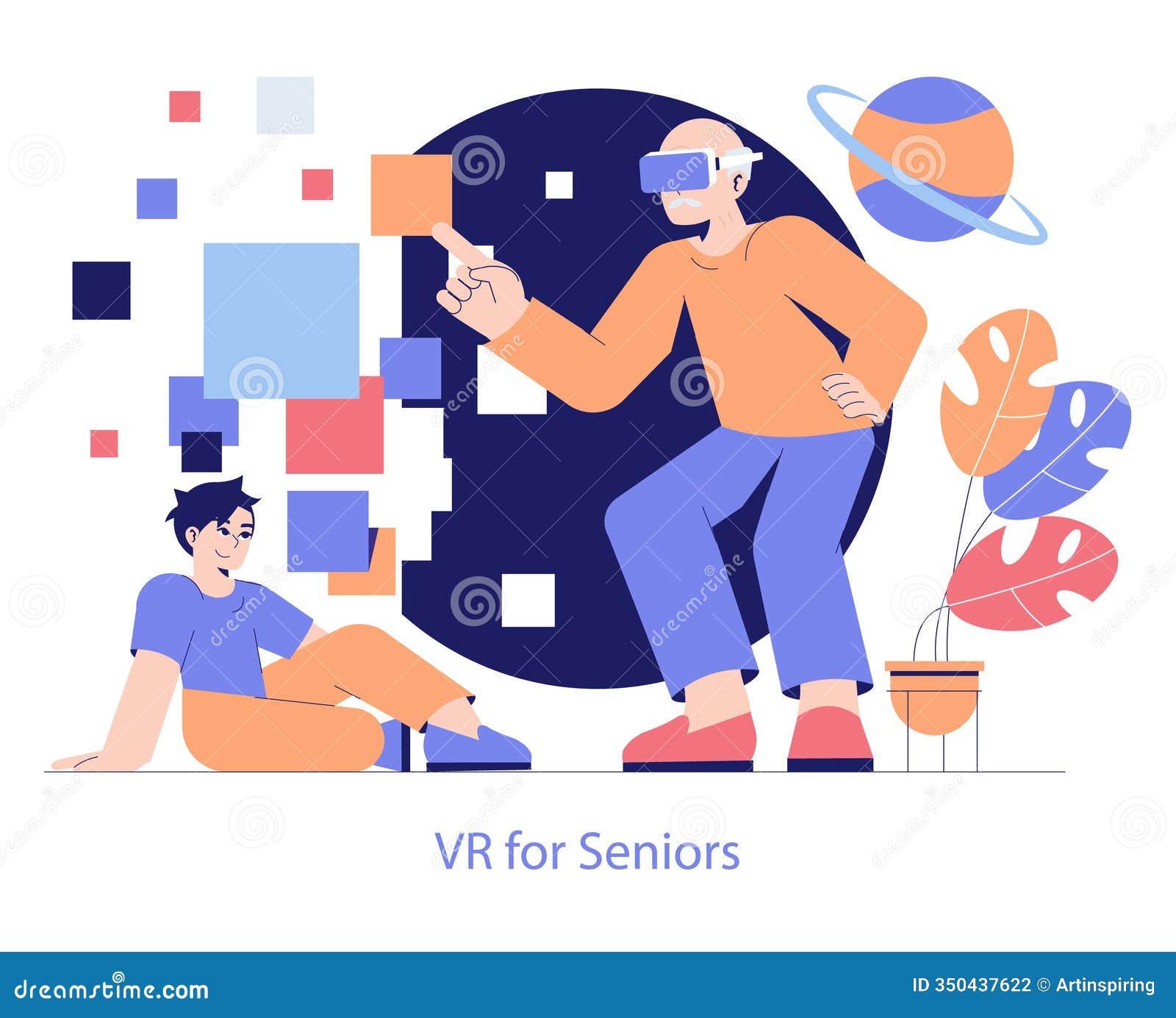 Tech Help Across Generations. Flat Stock Illustration - Illustration of ...