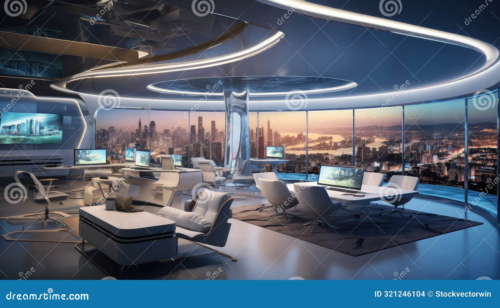 Tech High Rise Office Interior Stock Illustration - Illustration of ...