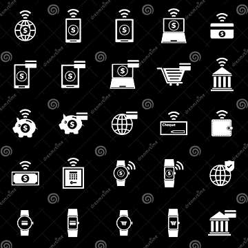 Tech Icons on Black Background Stock Vector - Illustration of mobile ...