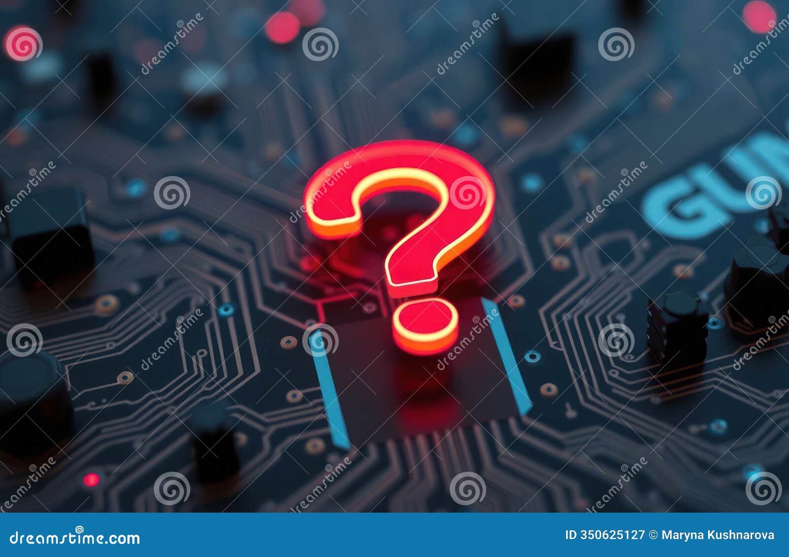Tech Illustration of Glowing Red Question Mark on Circuit Board ...