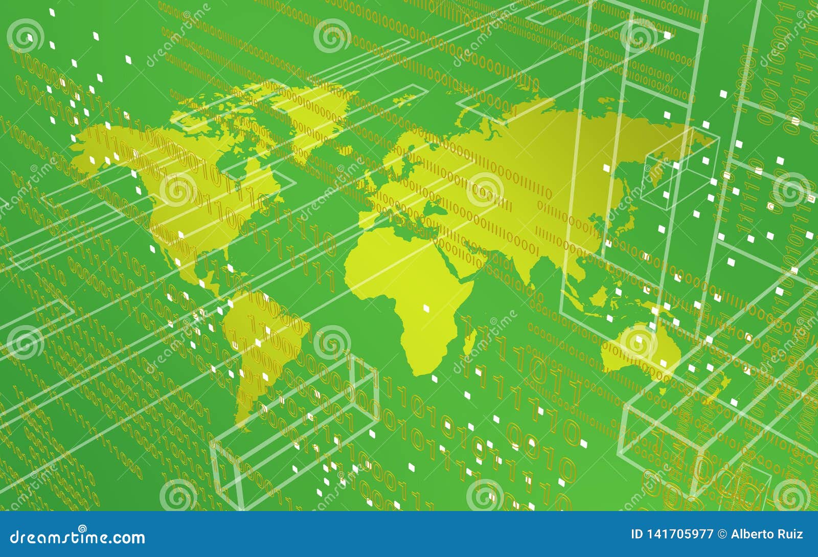 Worldmap in Tech Environment Over Green Background Stock Image - Image ...