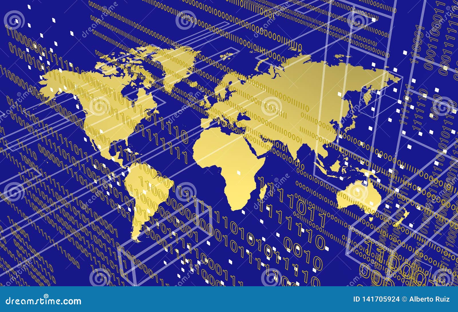 Worldmap in Tech Environment Over Blue Background Stock Photo - Image ...