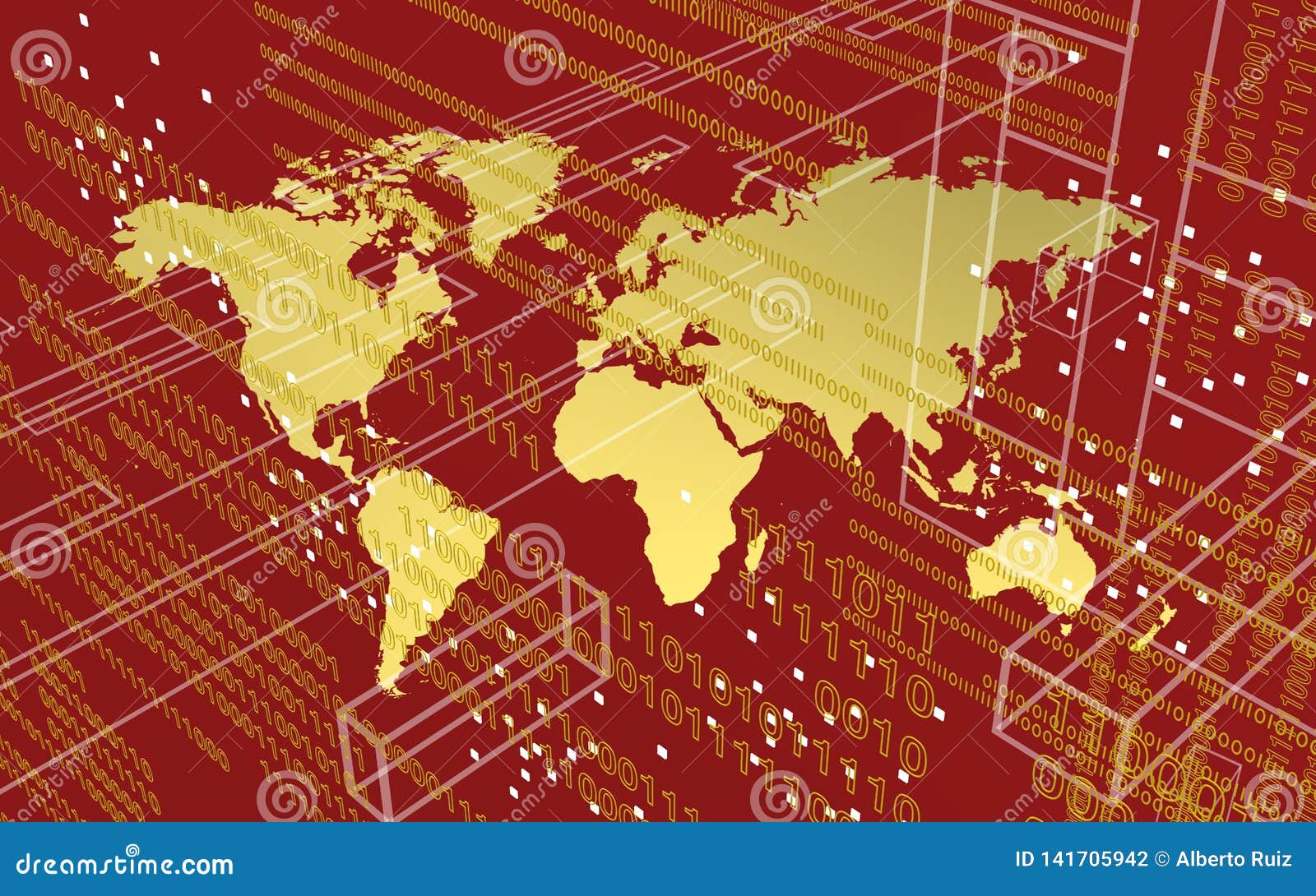 Worldmap in Tech Environment Over Red Background Stock Photo - Image of ...
