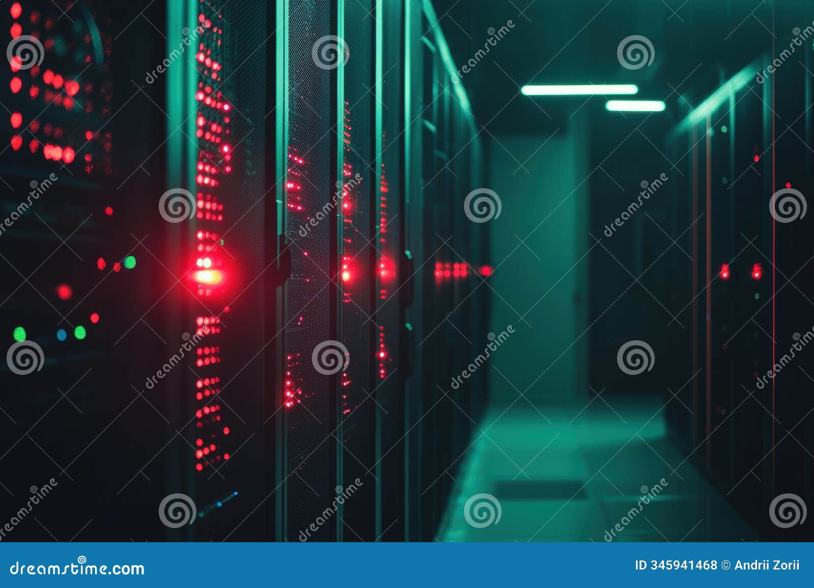 Tech Infrastructure: Cinematic View of Modern Data Center Server Racks ...