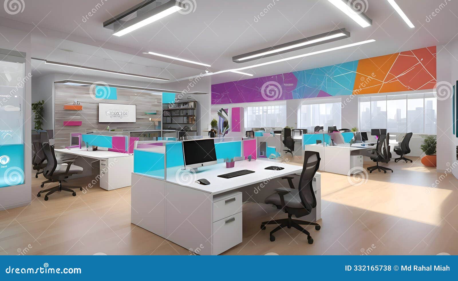 A Tech-Infused Workspace for Creative Innovators Stock Illustration ...