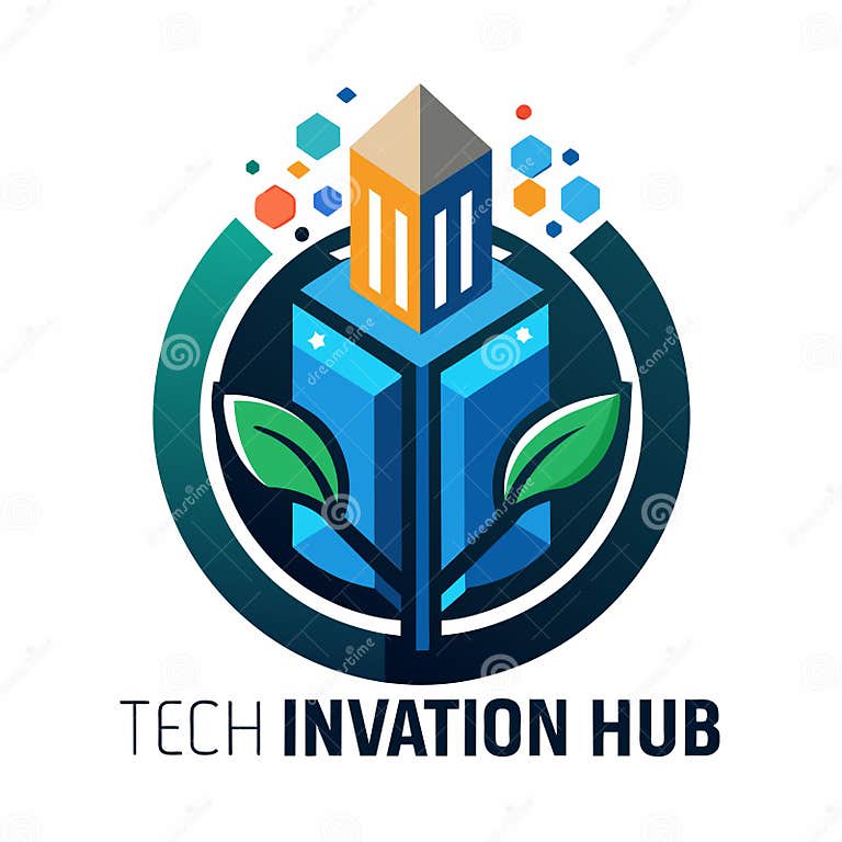 Tech Innovation Hub Logo Featuring a Stylized Building and Plant ...