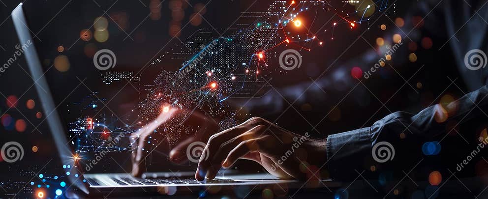 Tech Innovator Utilizing Tablet & Laptop with Digital Software Code ...